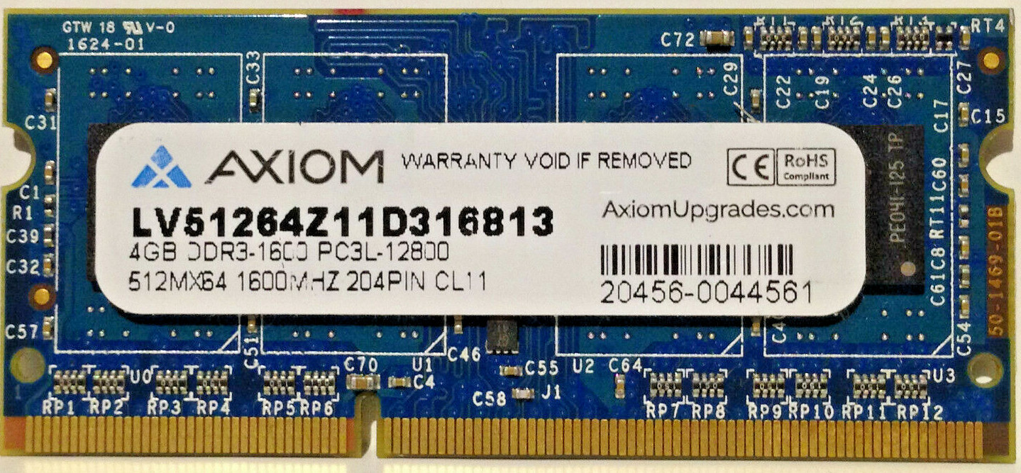 AXIOM 4GB 1Rx8 PC3L-12800S DDR3 1600MHz Laptop SDRAM LV51264Z11D316813 ...