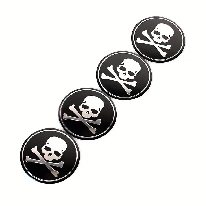 4x WHITE SKULL XBONES on Plastic Mag Wheel Caps New (Q2) Automotive ...