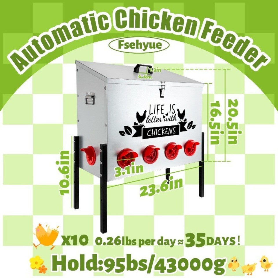 43KG 10 Feeding Ports Poultry Divider Outdoor Feed Box For Chickens ...