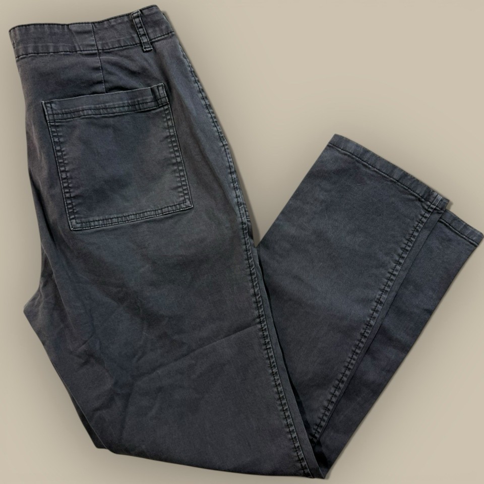 Women Gray Mid-Rise Slash Pockets Slim Straight Utility Pants Cotton Sz ...