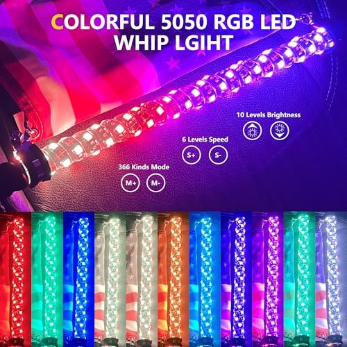 2 Pack 2FT LED Whip Lights for Side by Side UTV ATV Polaris RZR Can-Am ...