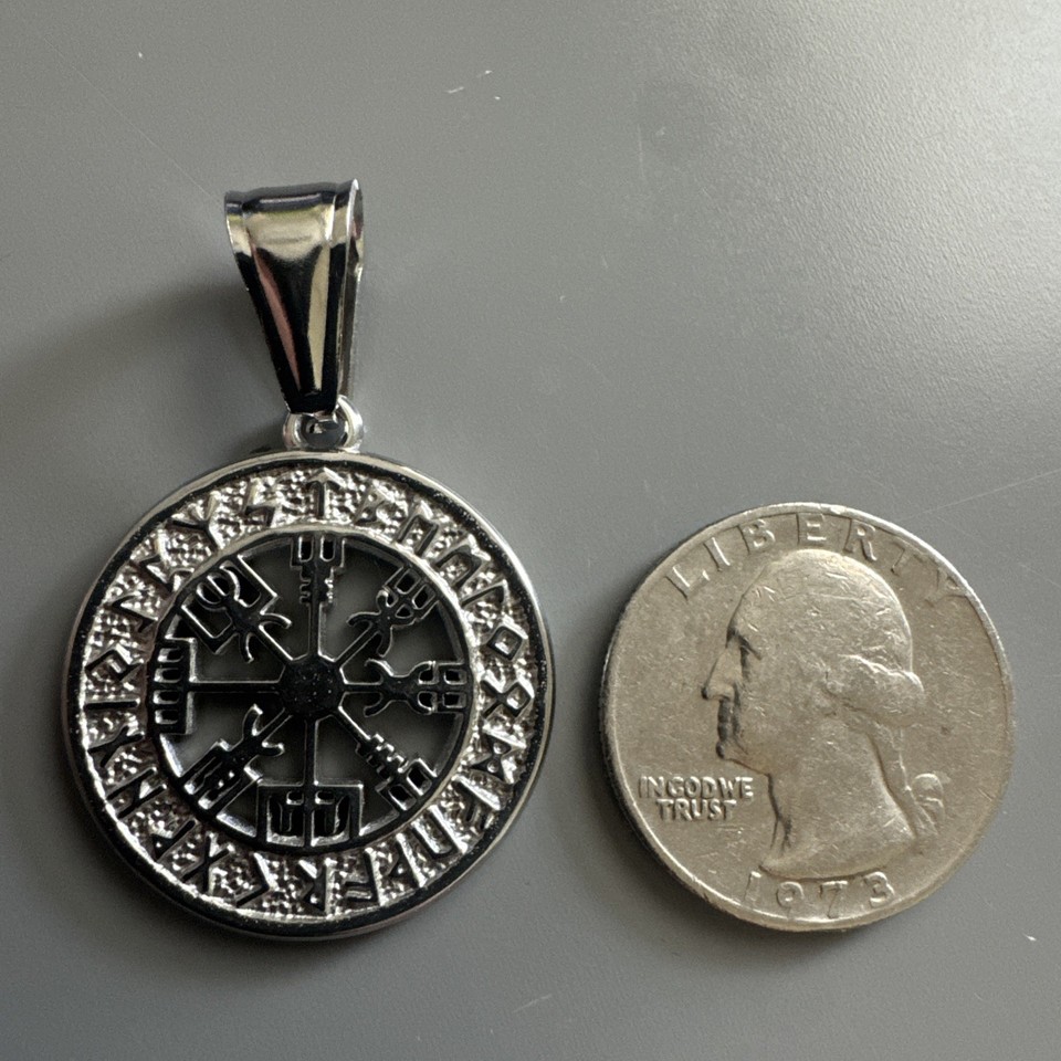 Viking Vegvisir Elder Futhark Rune Spinner Stainless Steel Pendant 24 ...
