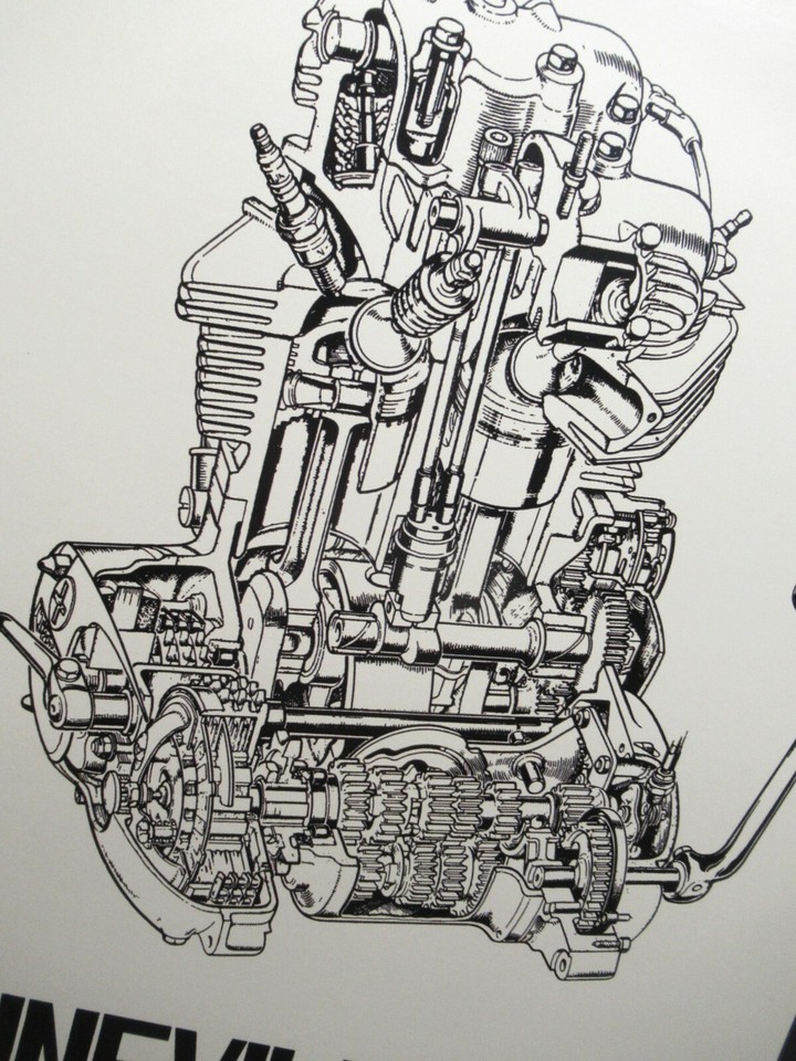 Triumph Bonneville Vintage 750 Engine Motor Poster Cutaway ...