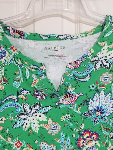 Talbots Women Plus Size 1X Green Boho Bohemian Print Sleeveless Cotton ...