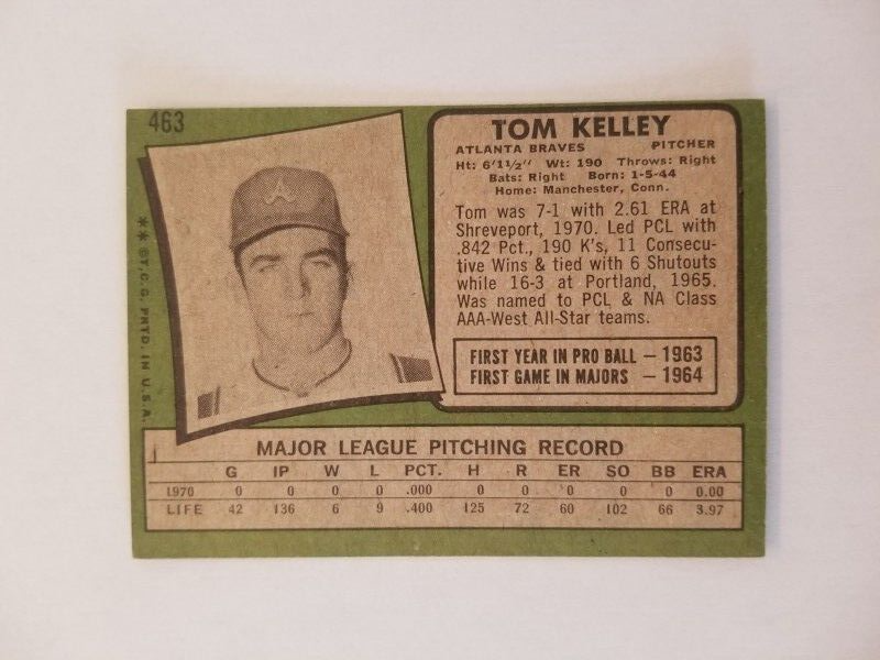 TOM KELLEY 1971 TOPPS BASEBALL CARD #463 ATLANTA BRAVES | eBay