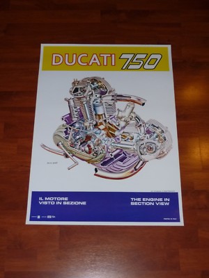 Ducati 750 Round Case Engine Poster bevel twin gt sport taglioni ...