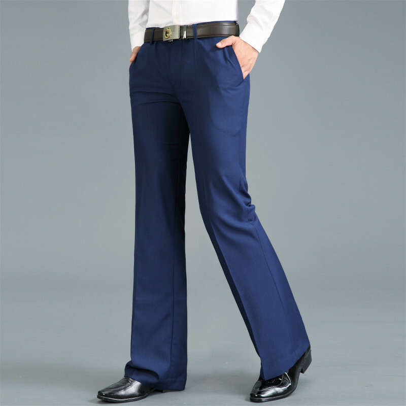 Mens Bell Bottom Pants Vintage Flare Formal Dress Trousers Straight Leg ...