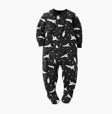 Boys Carter's One Piece Footed Pajama Sleepwear Space Ship Black 24 ...
