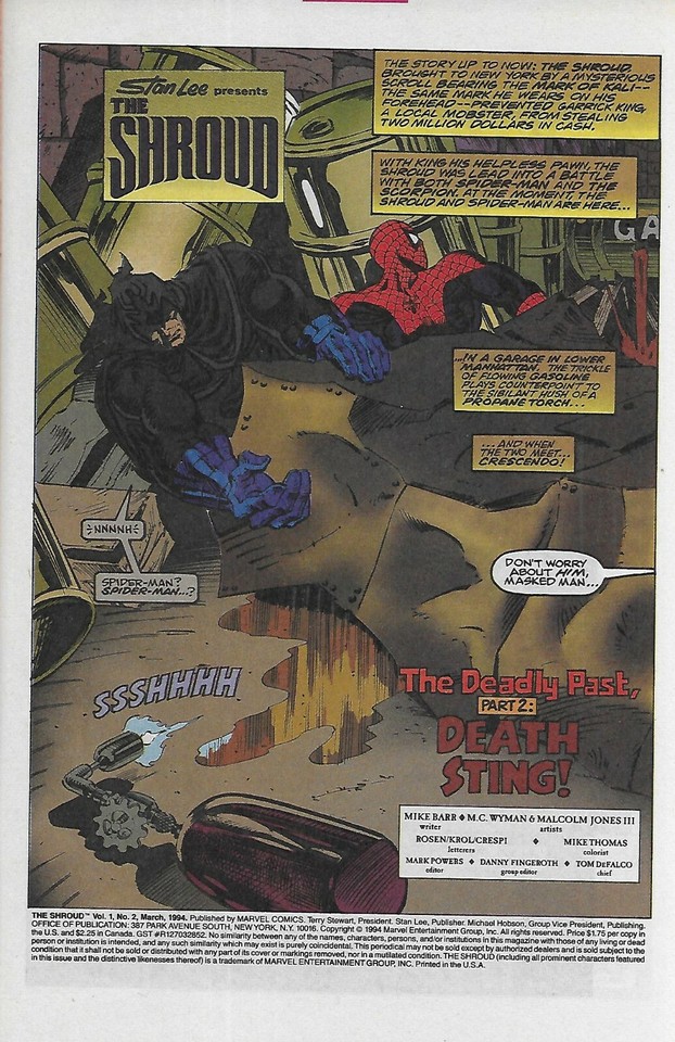 Shroud Comic 2 Cover A First Print 1994 Marvel W Barr M C Wyman Jones ...