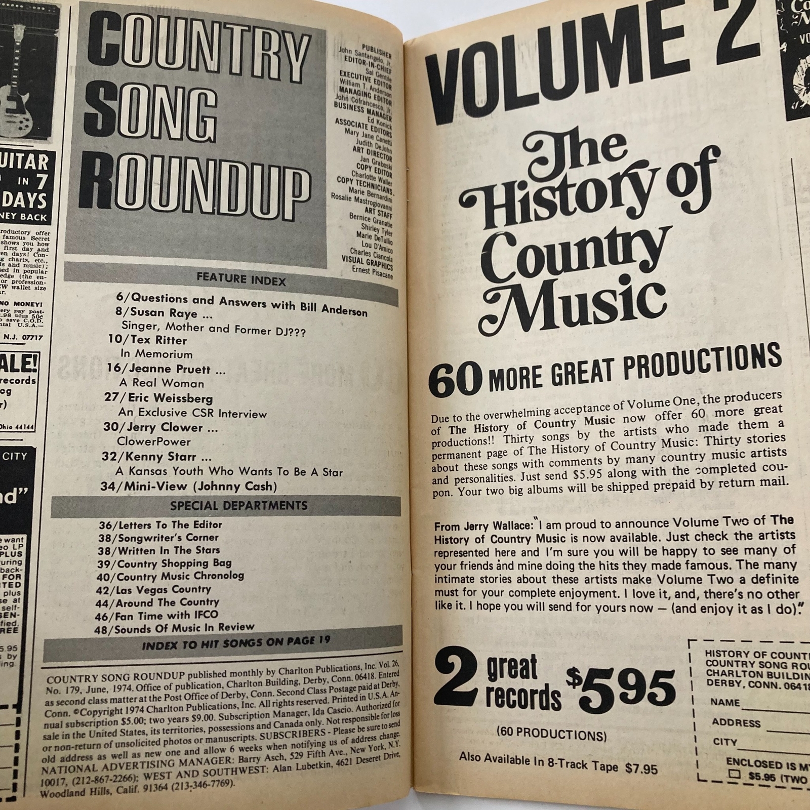 VTG Country Song Roundup Magazine June 1974 Johnny Cash & Bill Anderson ...
