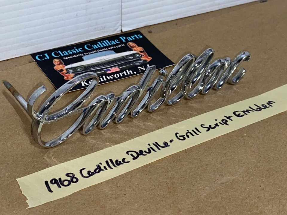 OEM 68 Cadillac Deville FRONT GRILL SCRIPT EMBLEM BADGE #1490224 *SHOW ...