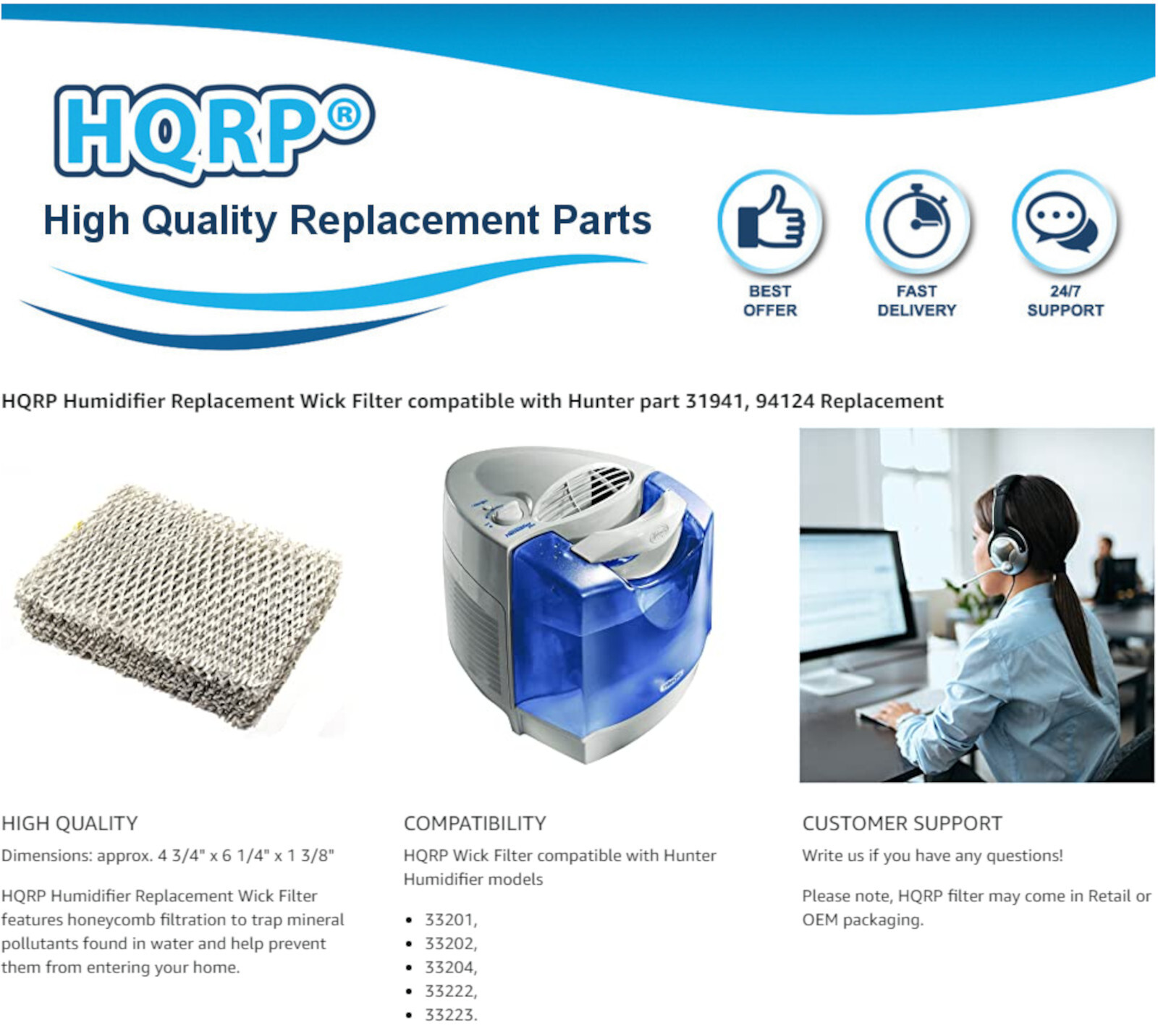 4x Wick Filters for Hunter 33201 / 33202 / 33204 / 33222 / 33223 ...