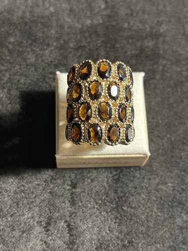 Sterling Silver SETA Gold Toned Smoky Quartz Cluster Ring Size 9 ...