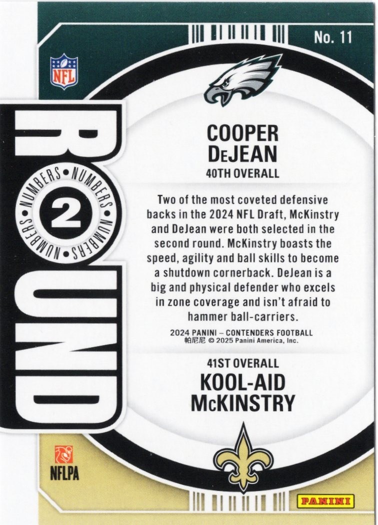 2024 Panini Contenders Cooper DeJean/Kool-Aid McKinstry Round Numbers ...