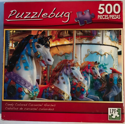 Puzzlebug ~ "Candy Colored Carousel Horses" ~ 500 Piece Jigsaw Puzzle ...