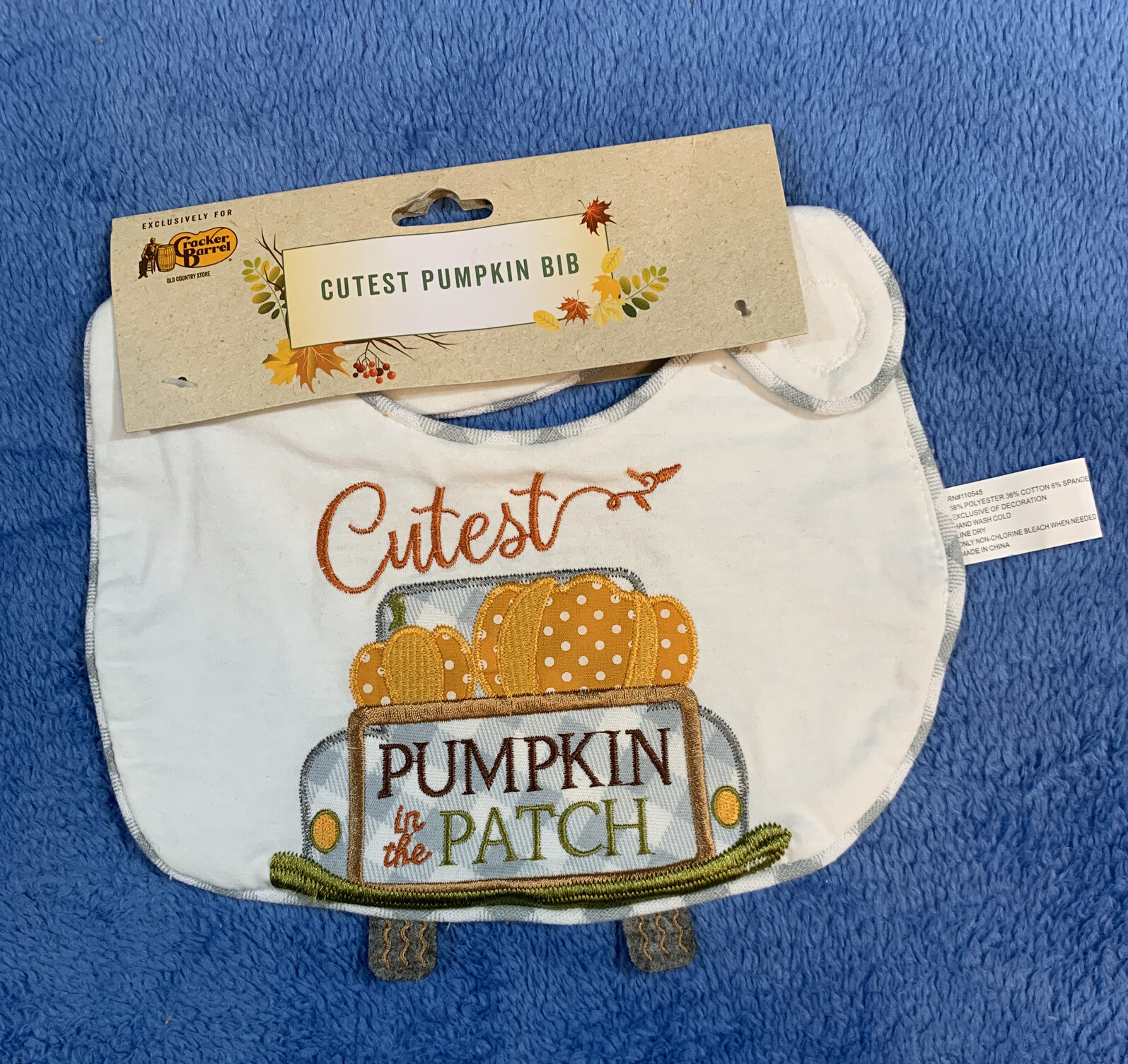 Cracker Barrel "Cutest Pumpkin In The Patch” Fall Embroidered Appliquéd ...