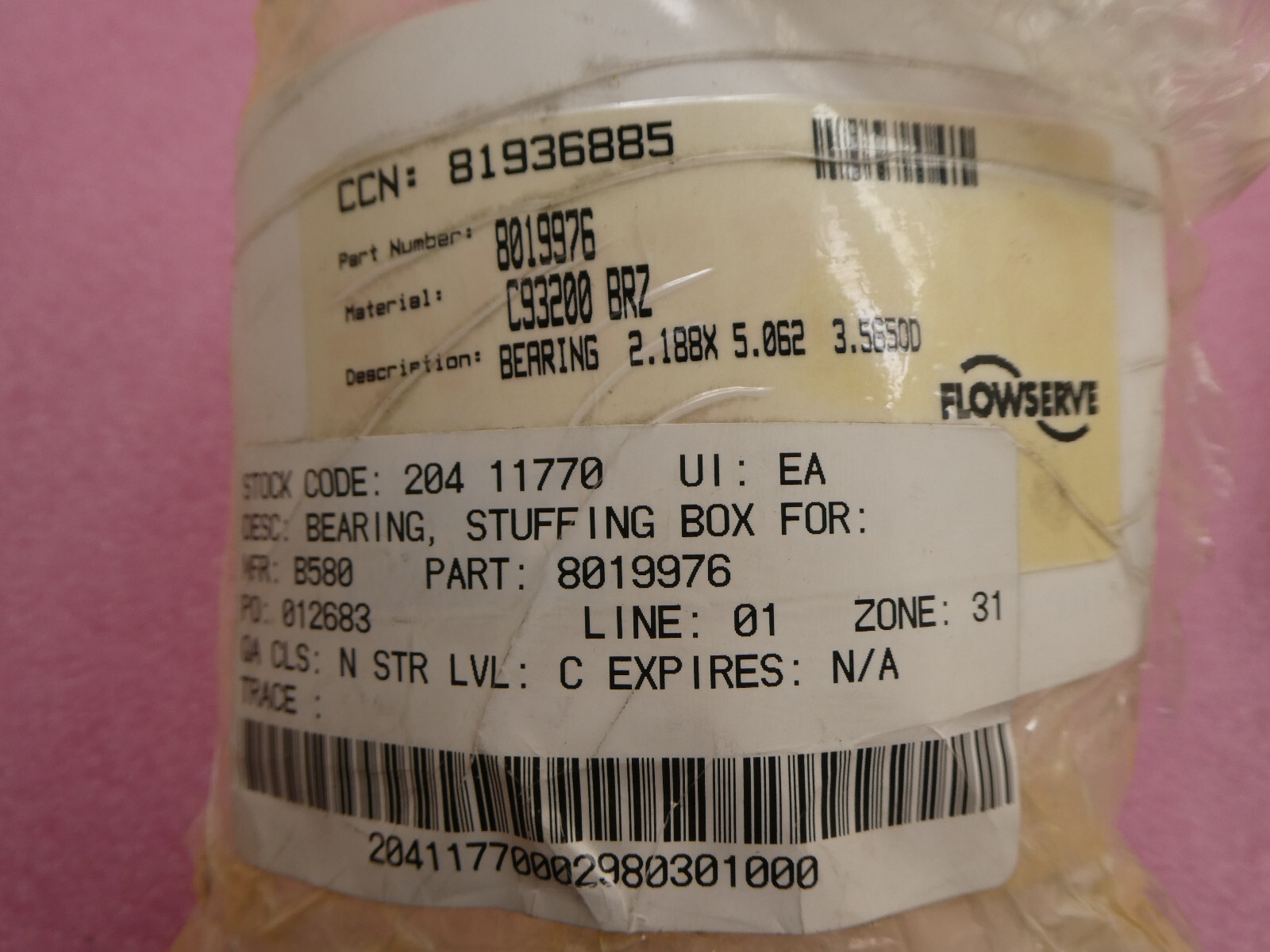 FLOWSERVE / 8019976 / 81936885 / BEARING 2.188X 5.062 3.5650D | eBay