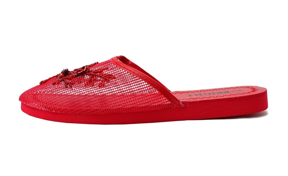 Women's Chinese Mesh Floral Beaded Sequined Slipper Flip Flop Sandals ...