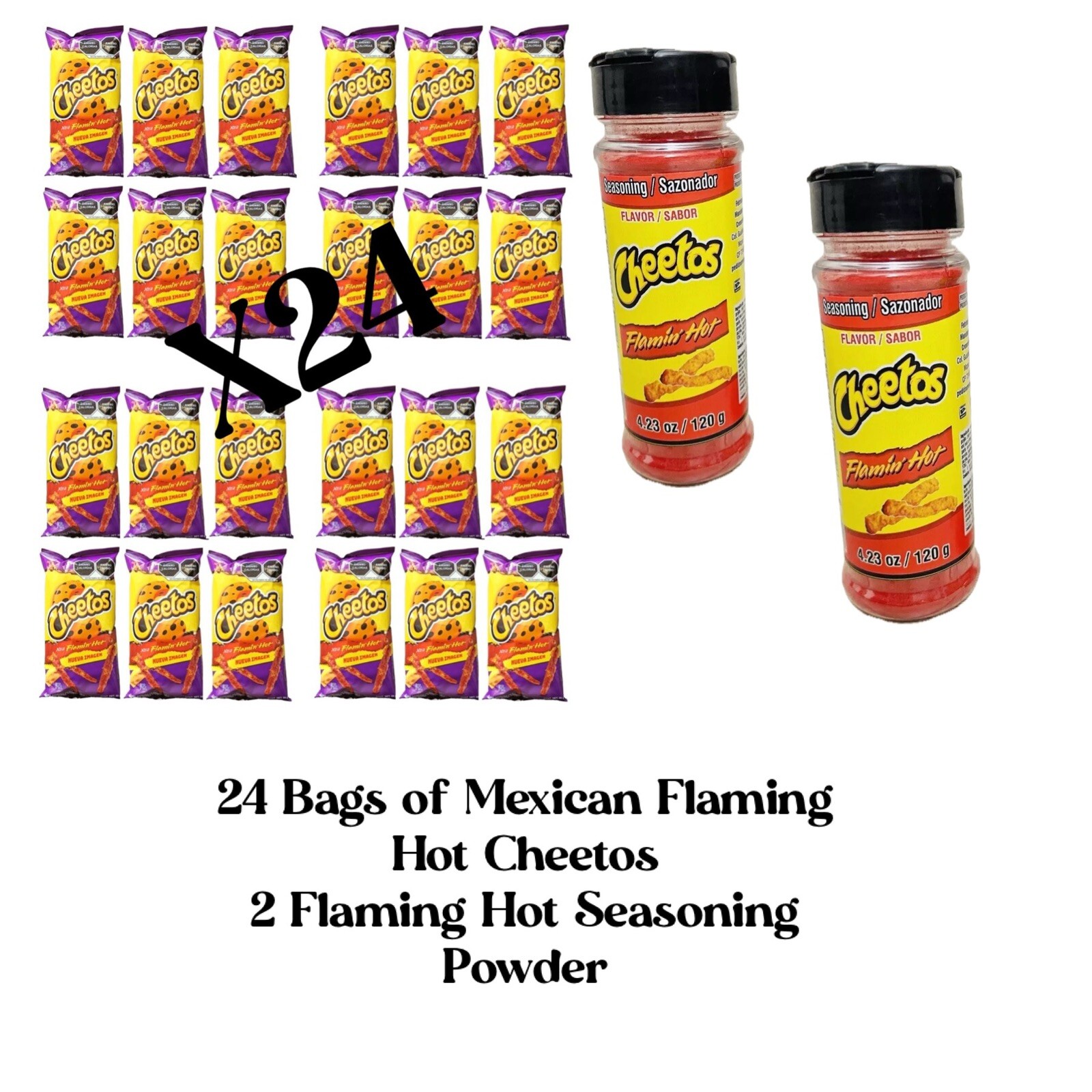 24x Mexican Flaming Hot Cheetos & 2 Seasoning Powders Flaming Hot ...