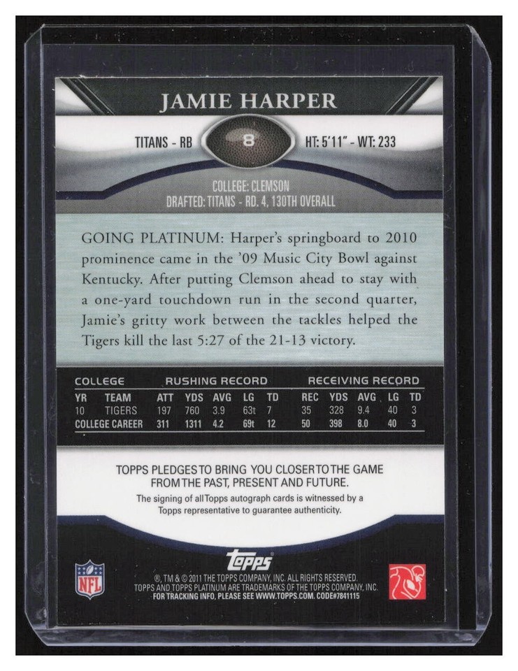 2011 Topps Platinum Jamie Harper Autograph Green Refractor Rookie RC /150 #8 | eBay