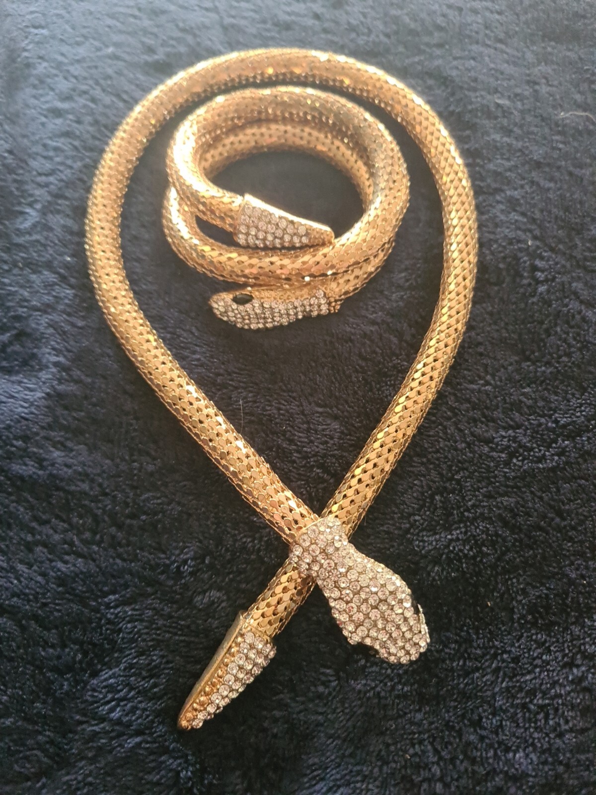 Gold Coloured Metal & Rhinestone Serpent Necklace And… - Gem