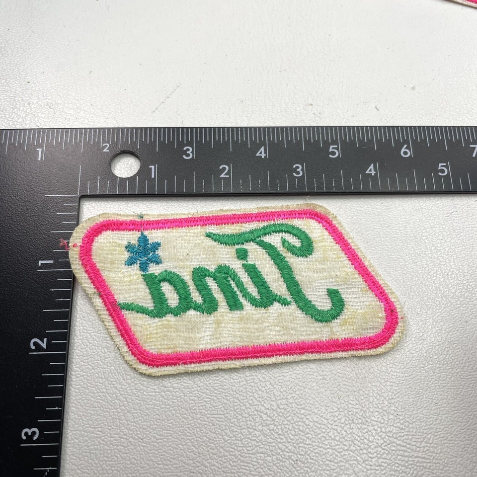 Vintage Green Cursive Letter Pink Border Retro Fancy Name TINA Patch ...