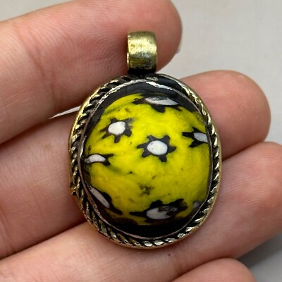Genuine Ancient Roman Yellow Mosaic Glass Brass Pendant | eBay