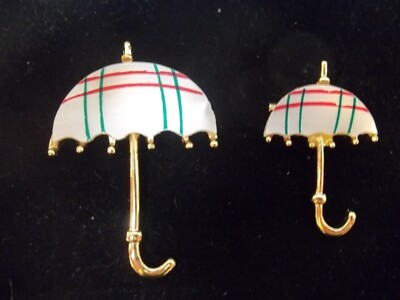 Pair or gold tone mother of pearl umbrella brooch pins | eBay