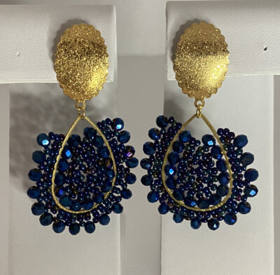 ROUND DARK BLUE STUD EARRINGS | eBay