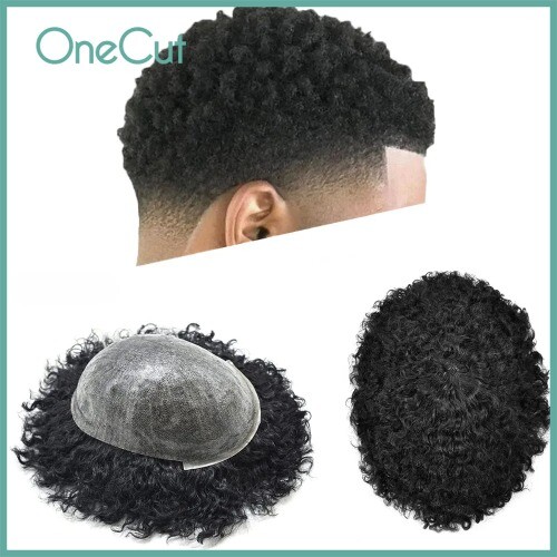 PU 4mm-25mm Afro Curl with Knot Men Toupee Human Hair System Unit Male ...