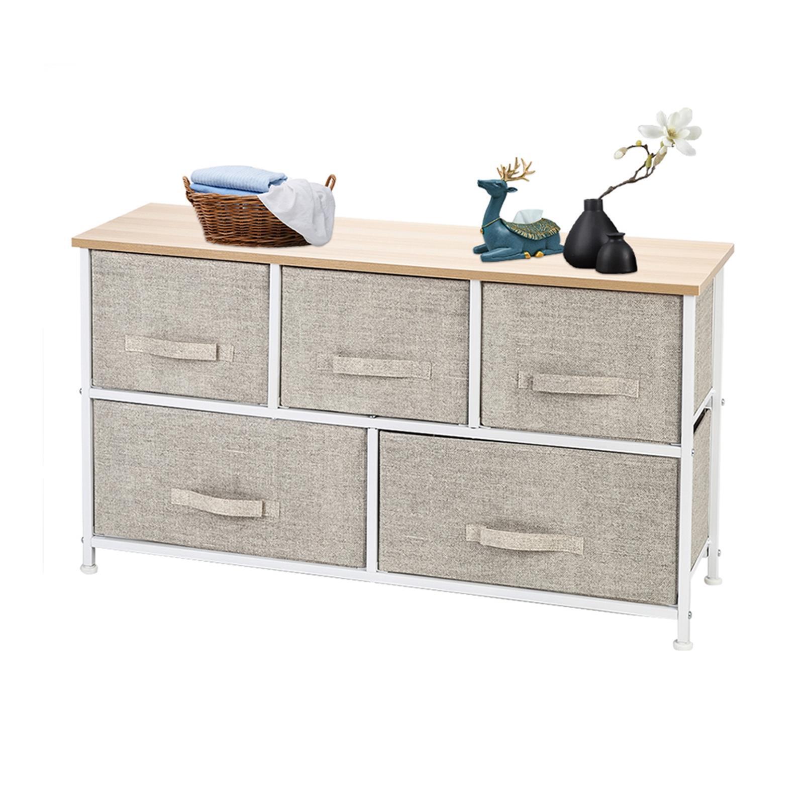 Fabric Chest of Drawers Cabinet Storage Unit Bedside Table with 5 ...