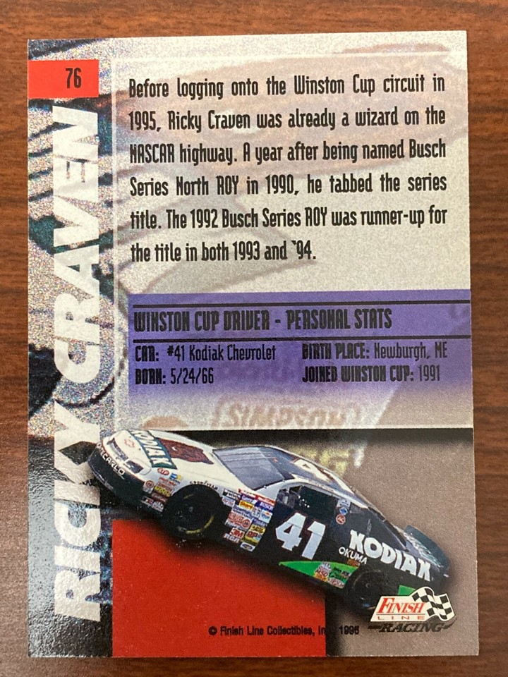 RICKY CRAVEN 1996 FINNISH LINE CARD #76 NASCAR | eBay