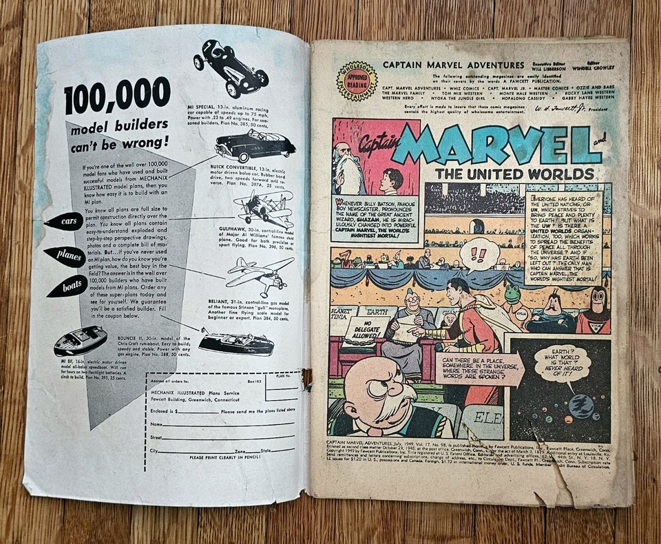 Captain Marvel Adventures #98 Sci-Fi Cover Fawcett Comics Low Grade ...