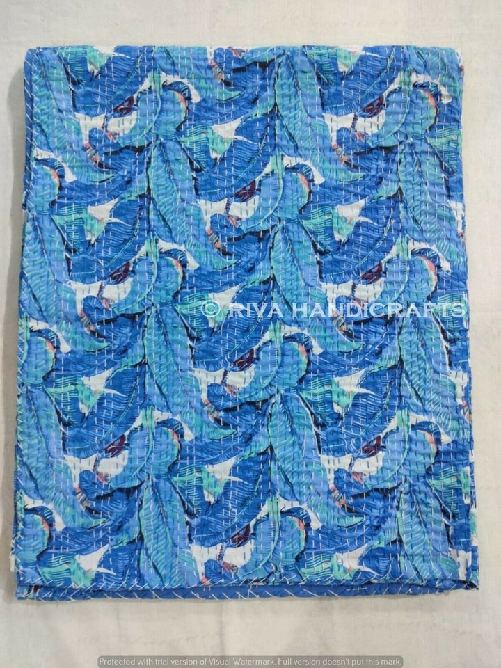 Indien Cotton Blue Twin Handmade Banana leaf Screen Print Bedspread ...