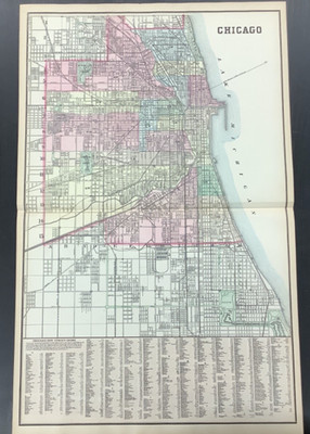 1880 Atlas Map of Chicago, Illinois S. Augustus Mitchell + City Street ...