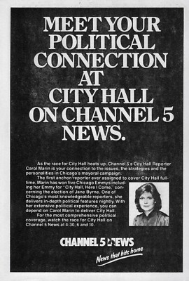 1983 WMAQ TV NEWS AD CAROL MARIN REPORTER / POLITICAL CONNECTION @ CITY ...