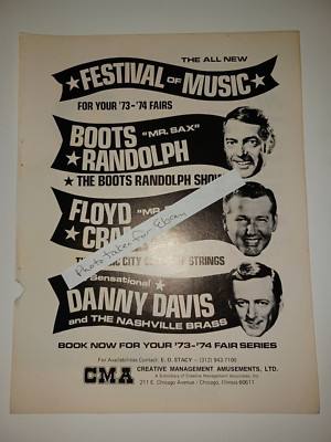 Boots Randolph, Floyd Cramer, Danny Davis 1973 8x11 Magazine Ad | eBay