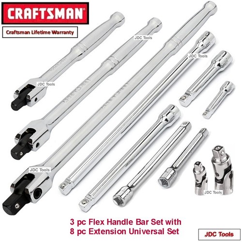 CRAFTSMAN 3 PC FLEX ARM HANDLE BREAKER BAR SET w 8 PC EXTENSION SET | eBay