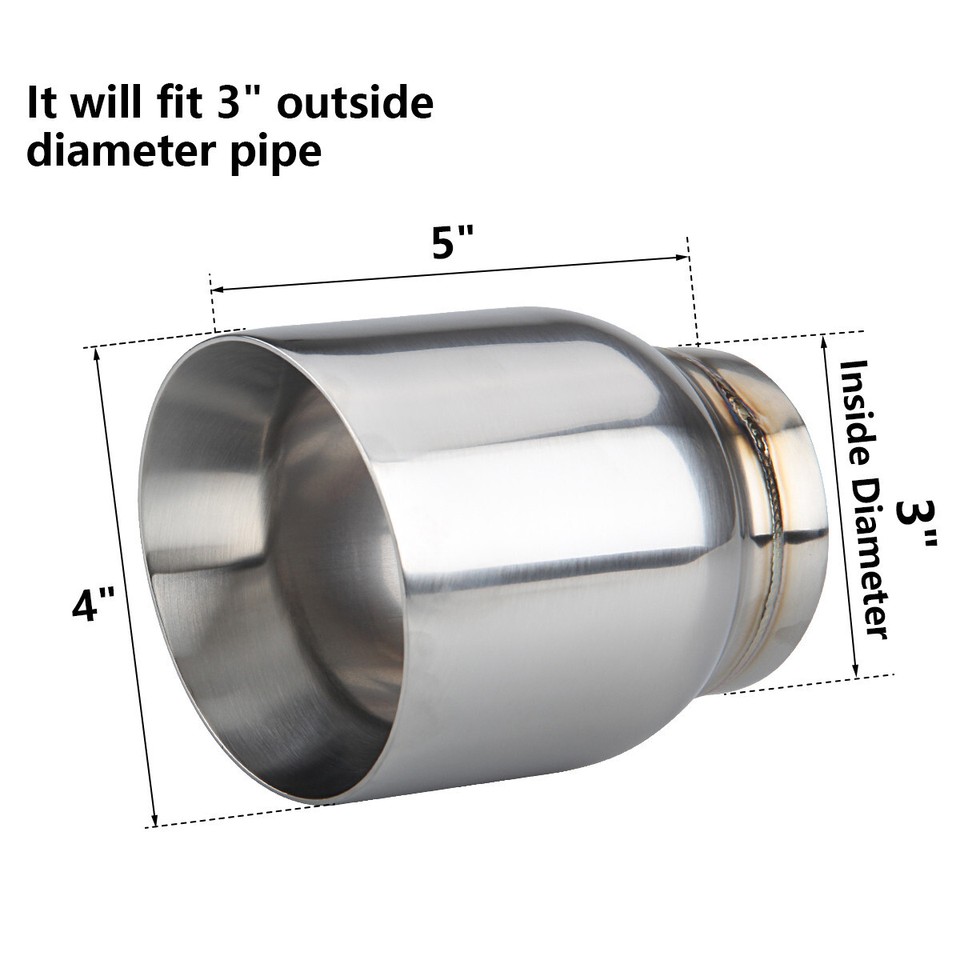 Stainless Steel Exhaust Tip Double Wall Angle Cut 3" Inlet 4" Outlet 5 ...