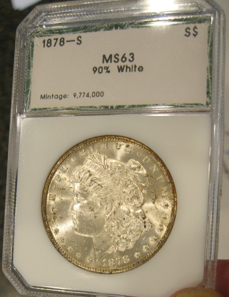 1878 S Morgan silver dollar-BU, PCI 10 digit code, Peripheral toning ...