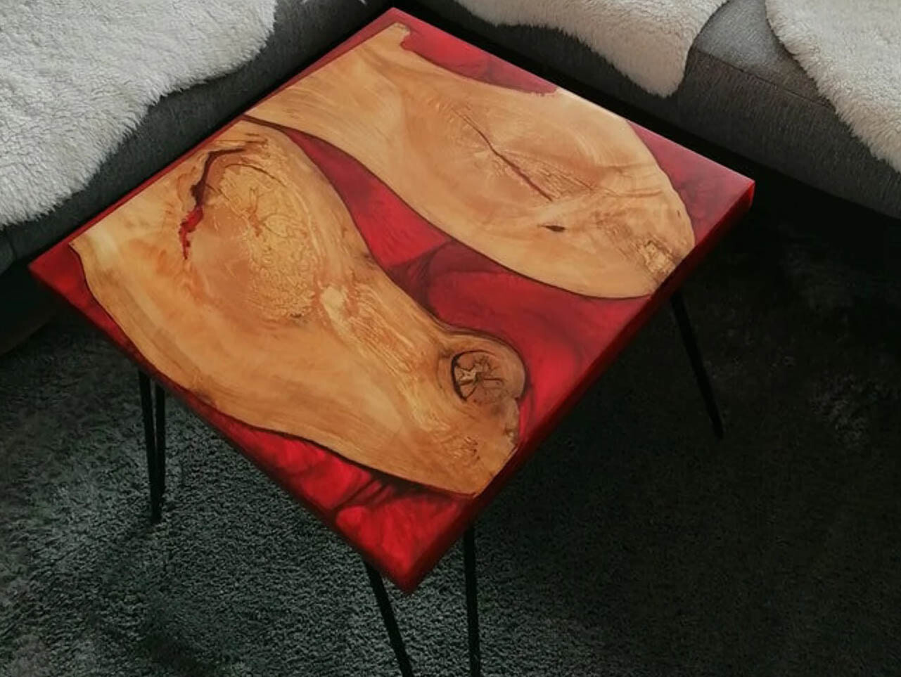 Red Epoxy Table Top, Square Epoxy Table, Outdoor Coffee Table, Epoxy ...