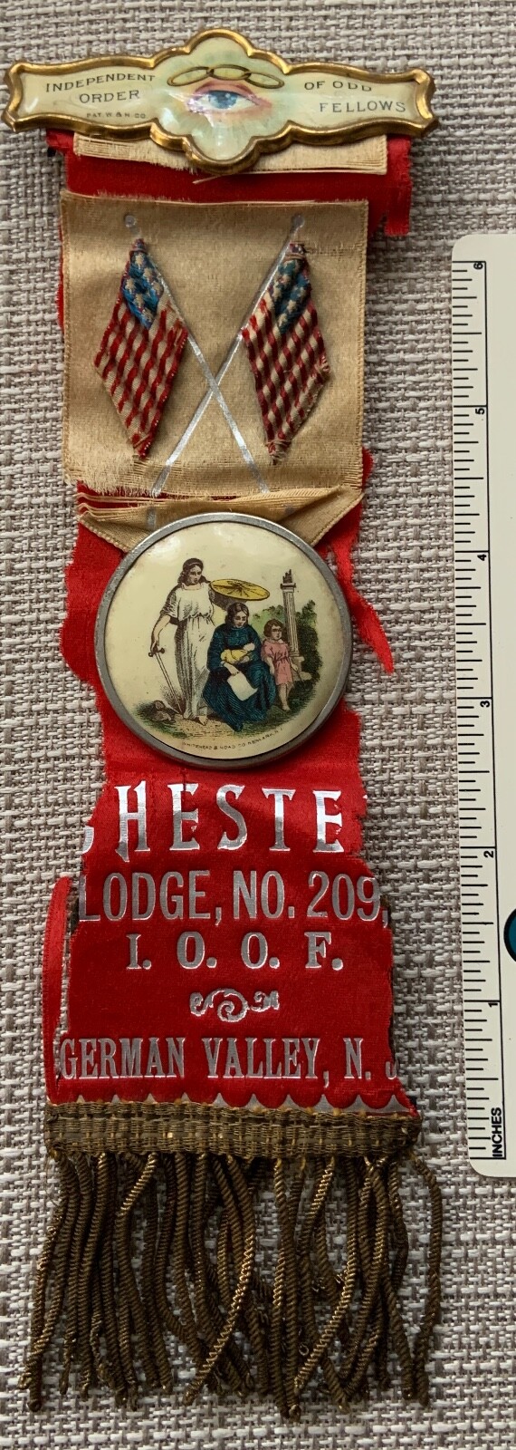 ORDER OF ODD FELLOWS IOOF Award RIBBON PIN German Valley NJ Lodge 209 ...