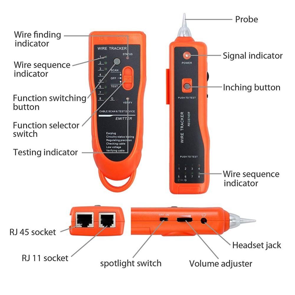 Orange Cable Tracker Line Finder LAN Network Cable Tester Telephone ...