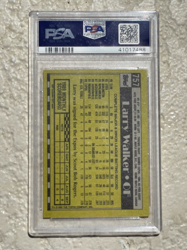 1990 Topps Larry Walker #757 Rookie Baseball Card PSA Mint 8 41017488 ...
