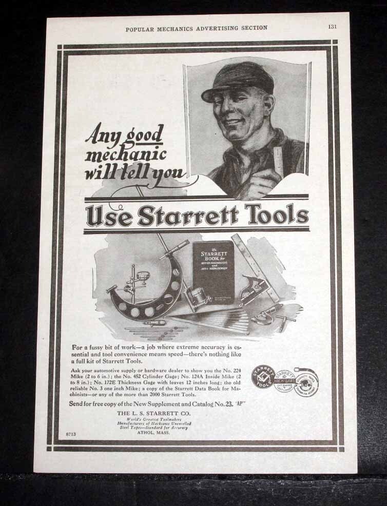 1926 OLD MAGAZINE PRINT AD, L.S. STARRETT TOOL KITS, FOR A FUSSY BIT OF ...