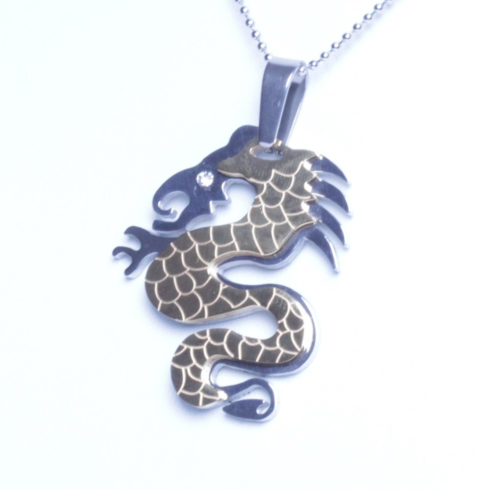 Silver Gold Stainless Steel The Dargon Pendant With Necklace Sp91 USA ...