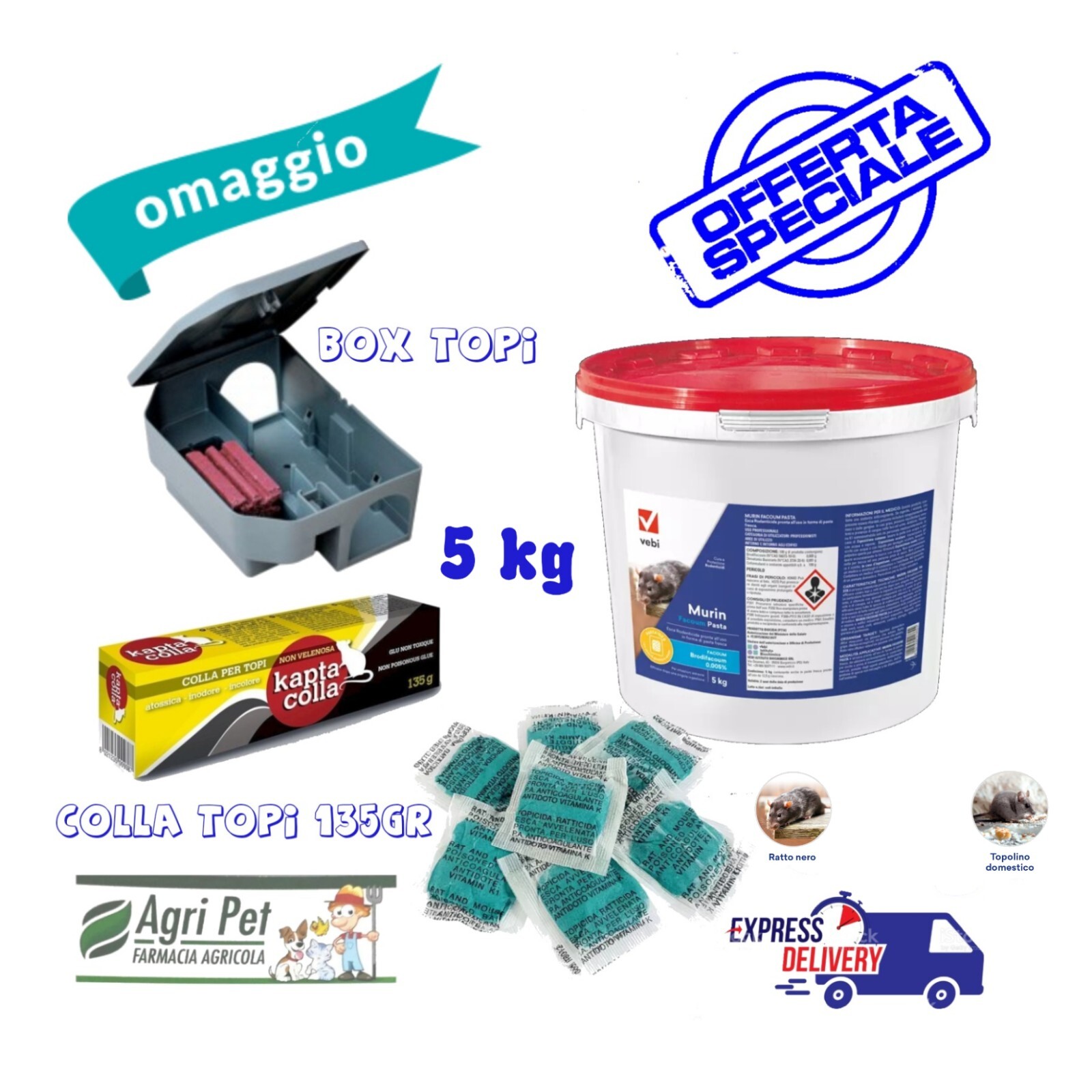 VELENO TOPI RATTI VEBI MURINFACOUM esca in PASTA secchio 5Kg ...