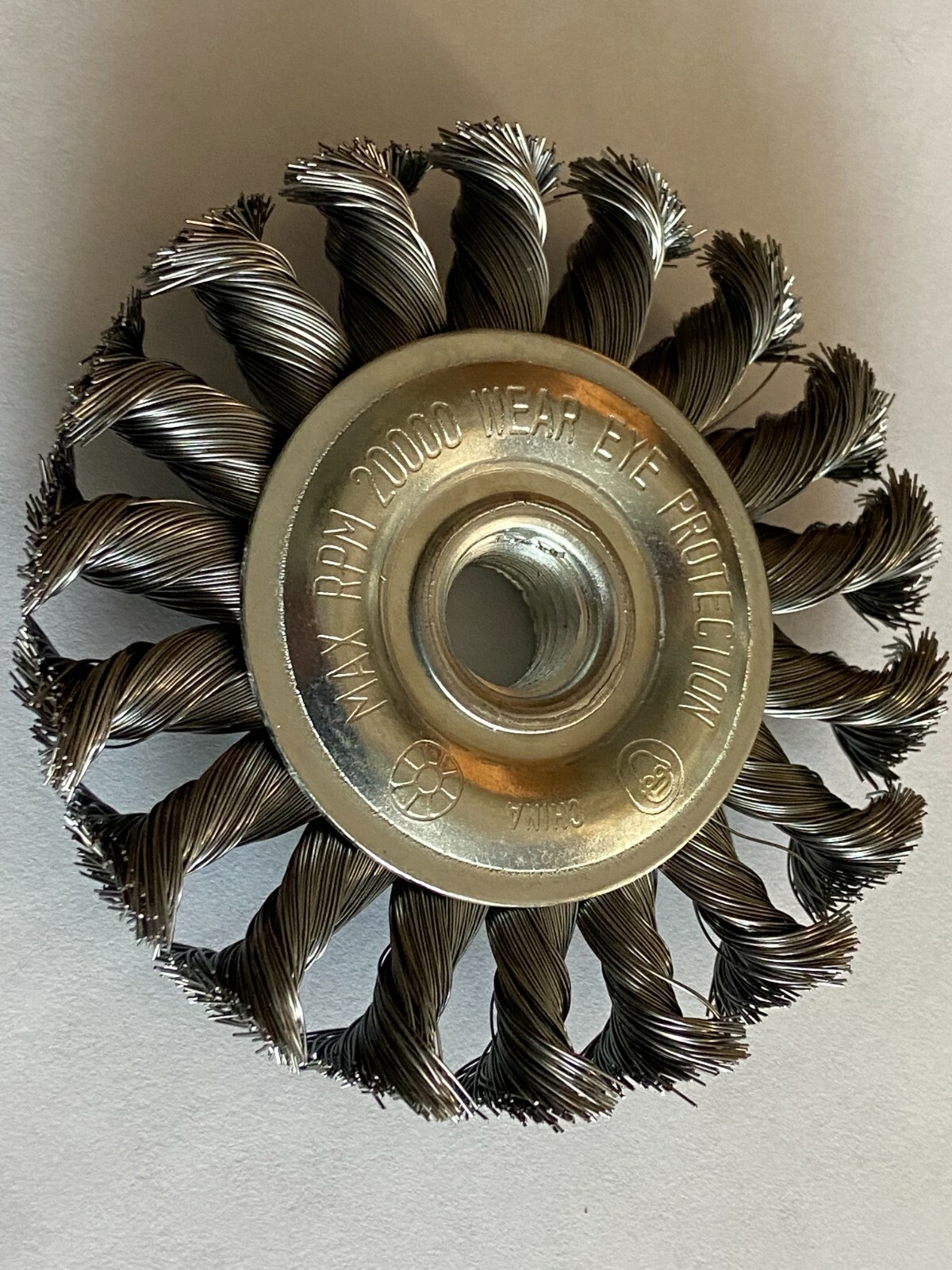 4" TWISTED KNOT WIRE WHEEL, 5/8-11 THREADED HUB,20,000 RPM, .020 WIRE ...