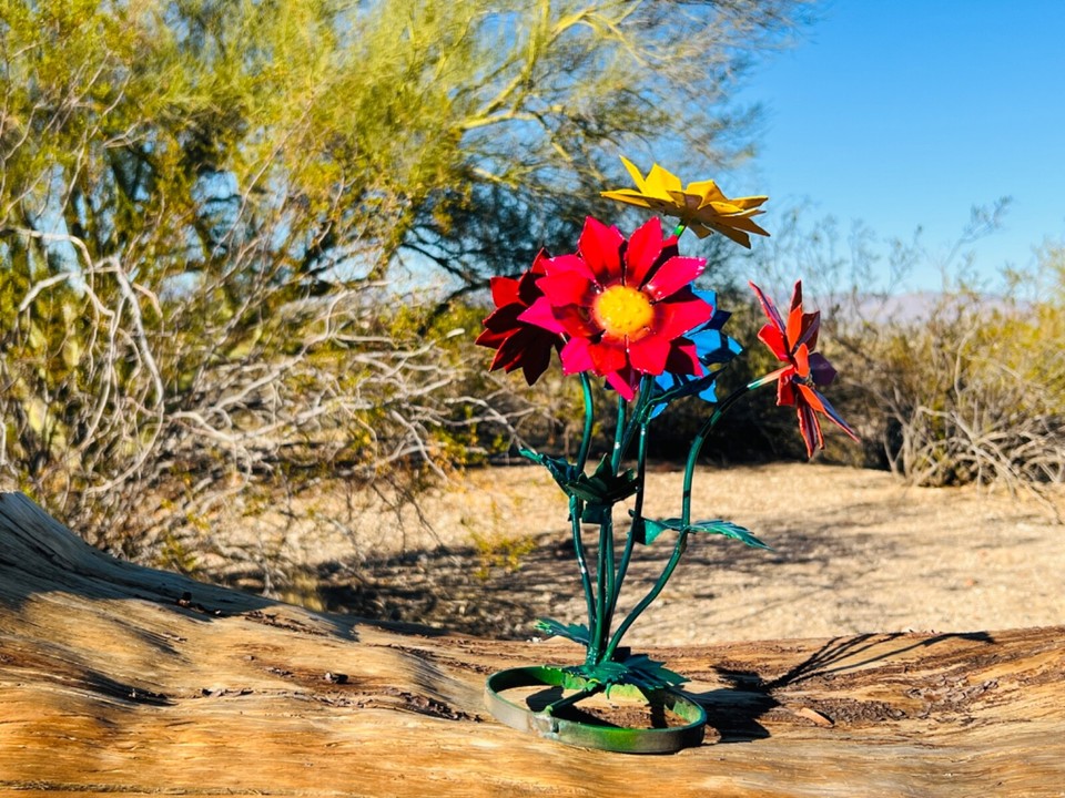 Handcrafted Rustic MINI Metal Flower Bouquet Vibrant Yard Art Flowers ...
