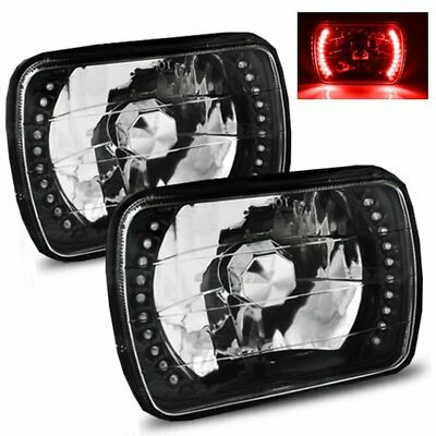 4x6 Headlights Rectangular H4651 H4652 H4656 H4666 Black Red LED Ring ...